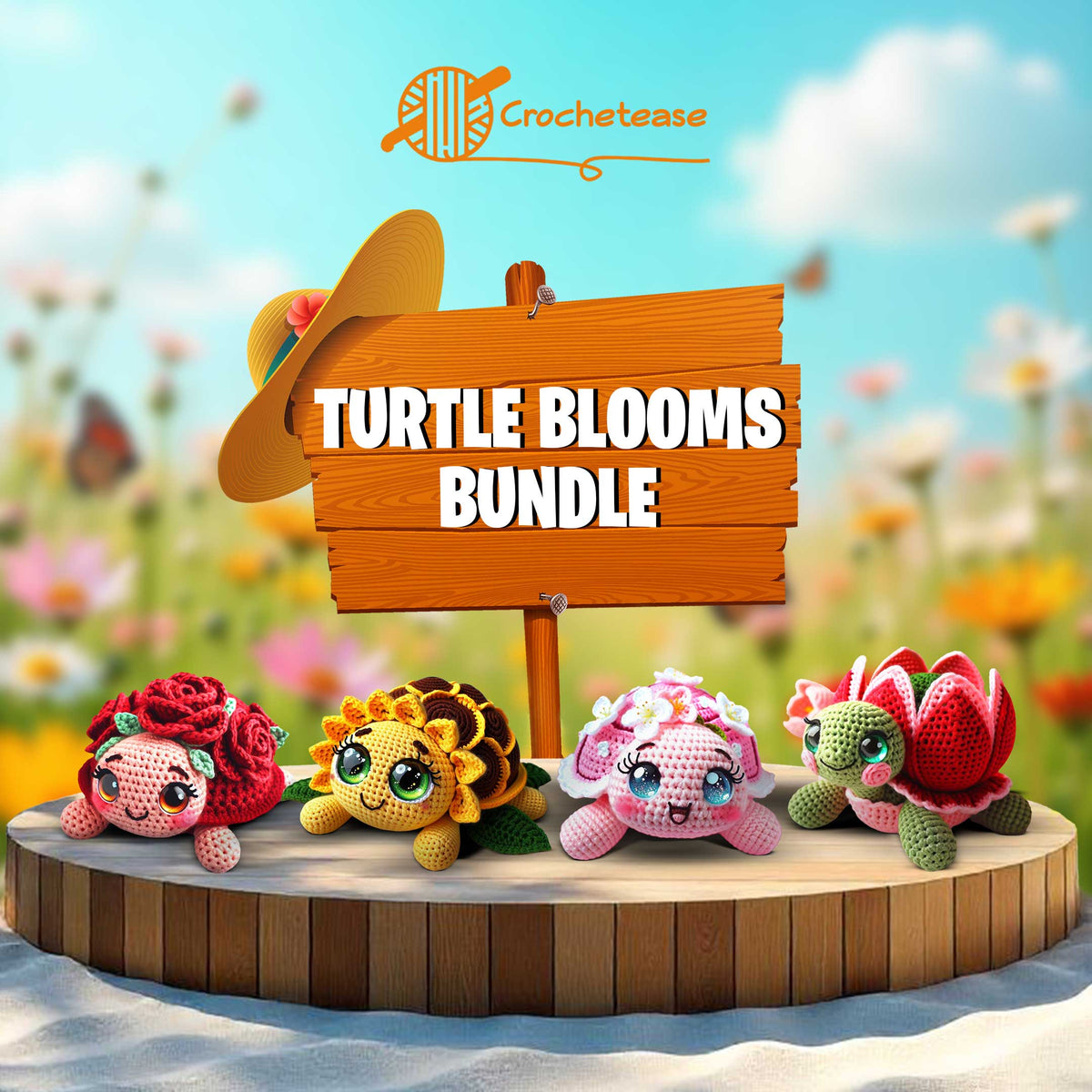 4 in 1: Turtle Blooms Bundle – Crochet Pattern – Crochetease