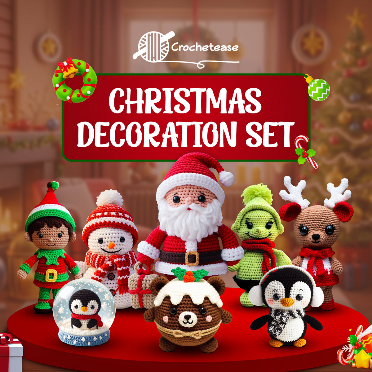 8 in 1 : Christmas Decoration Set – Crochet Pattern – Crochetease