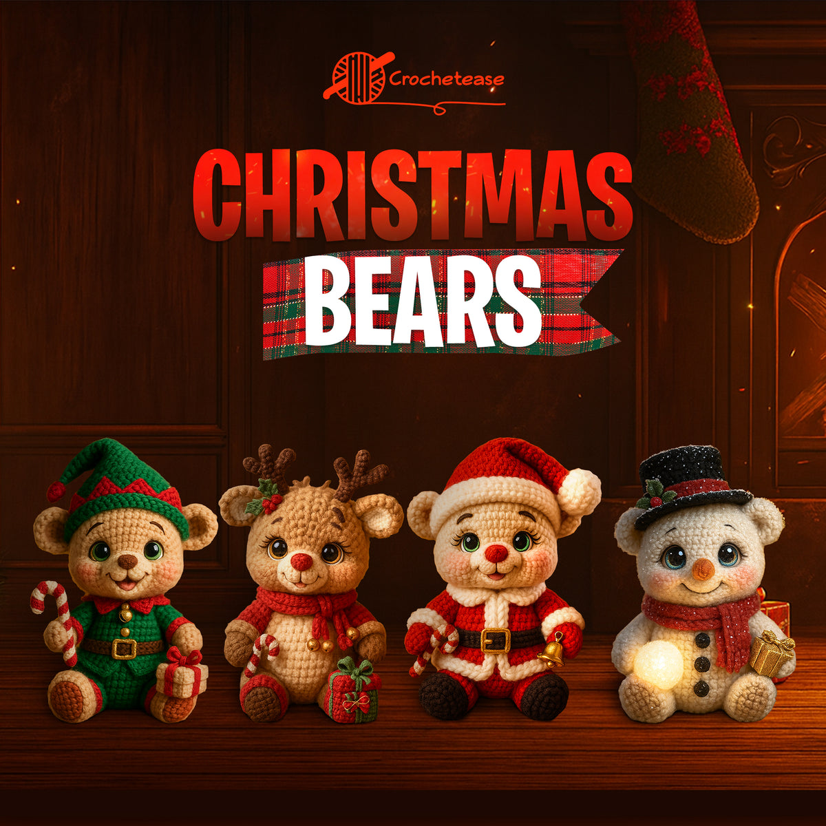 4 in 1 Christmas Bears Set – Crochet Patterns – Crochetease
